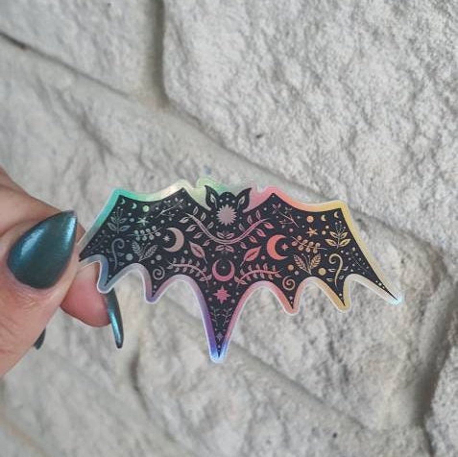 Bat Holographic Sticker. Sun and Moon Sticker. Witch Sticker. Laptop ...