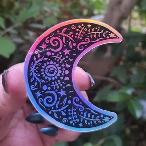 Beautiful Moon Holographic Sticker. Moon Sticker. Witch Sticker. Laptop ...