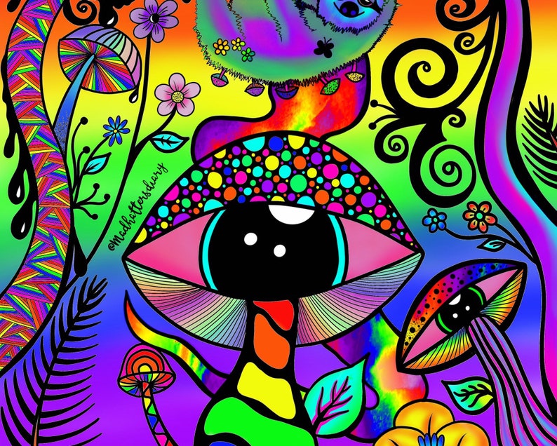 Sloth Print Trippy Mushroom Print Trippy Art Poster. - Etsy