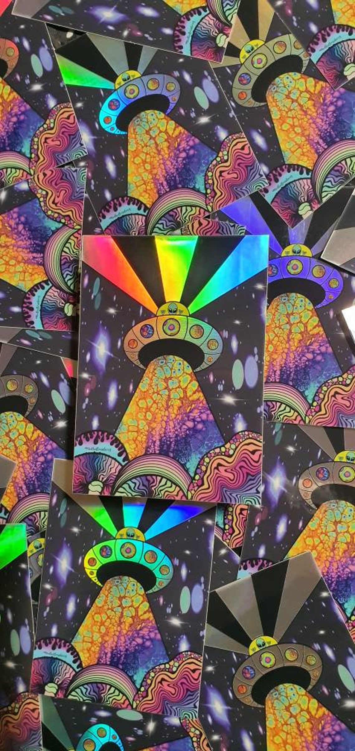 Holographic Alien Mushroom Spaceship Abduction Sticker. UV | Etsy