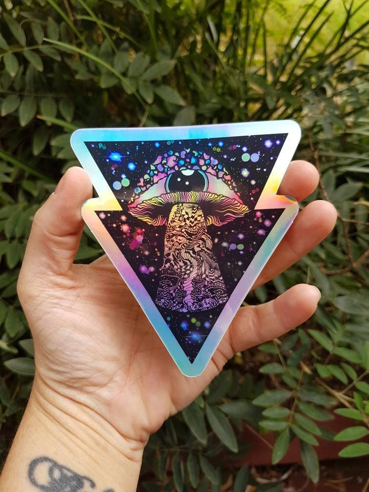Holographic Mushroom Alien Sticker. Mushroom Eyeball Spaceship Trippy ...