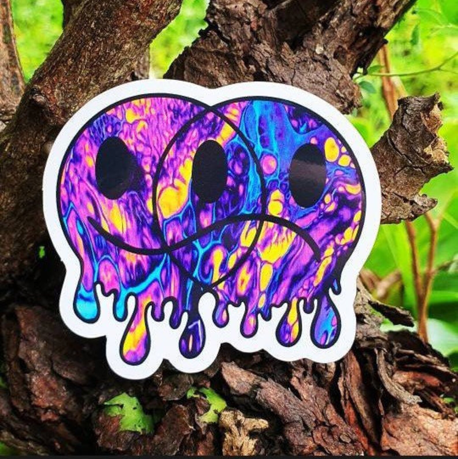 Happy Sad Face Sticker. Melting Smiley Face Trippy Sticker. - Etsy ...