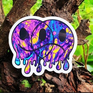 Happy Sad Face Sticker. Melting Smiley Face Trippy Sticker. Laptop ...