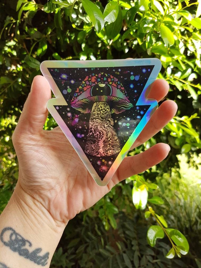 Holographic Mushroom Alien Sticker. Mushroom Eyeball Spaceship | Etsy
