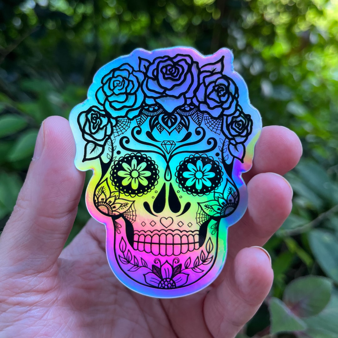 Holographic Sugar Skull Sticker. High Quality Trippy Sticker. - Etsy