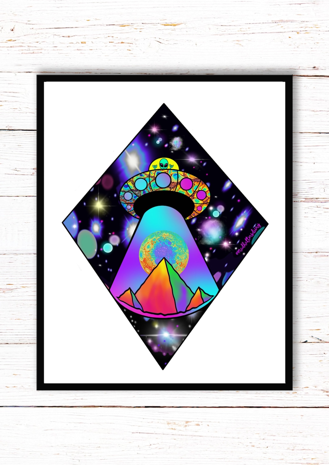 Alien Pyramid UFO Art Print. Mushrooms. Trippy. Psychedelic. A3, A4 ,A5 ...