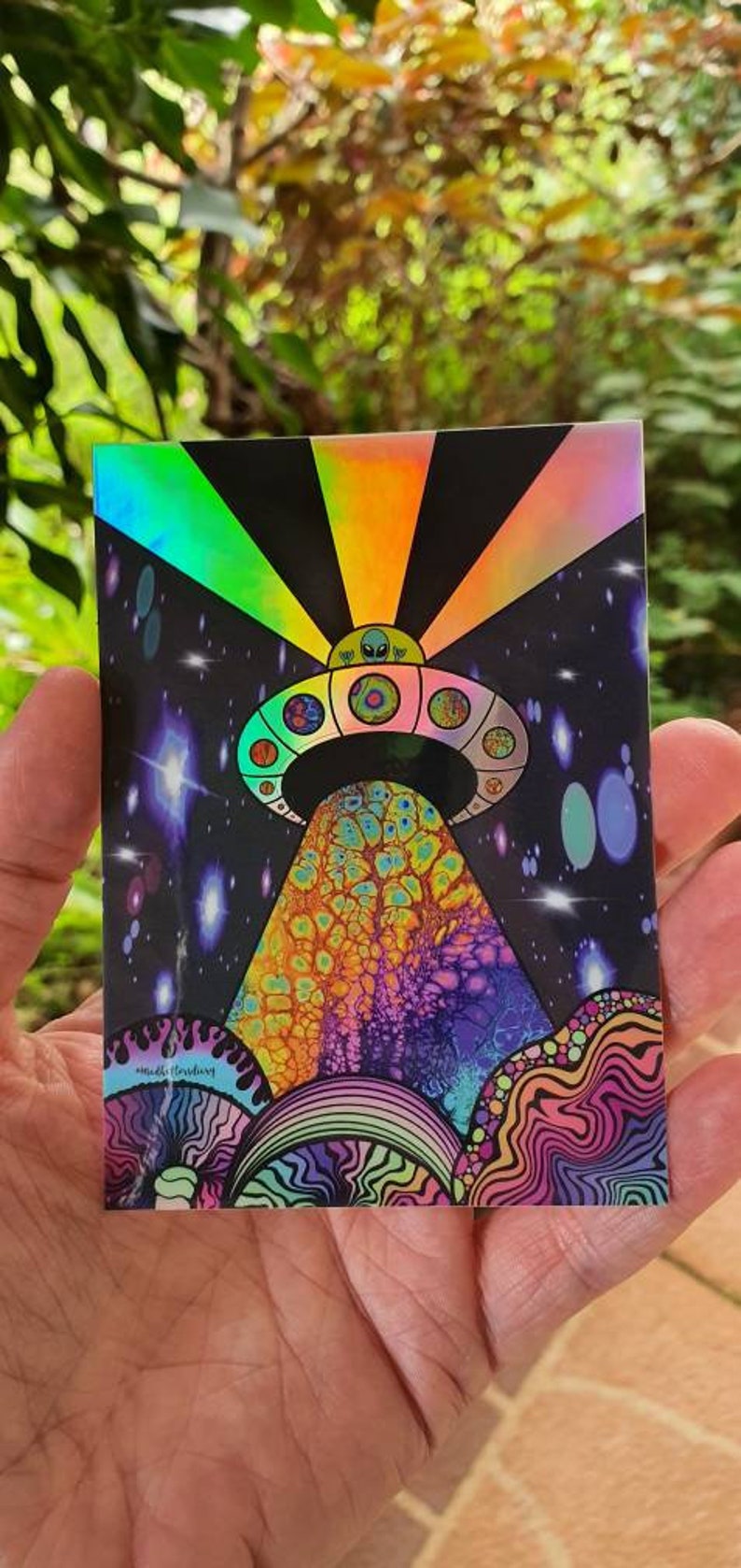 Holographic Alien Mushroom Spaceship Abduction Sticker. UV - Etsy Australia