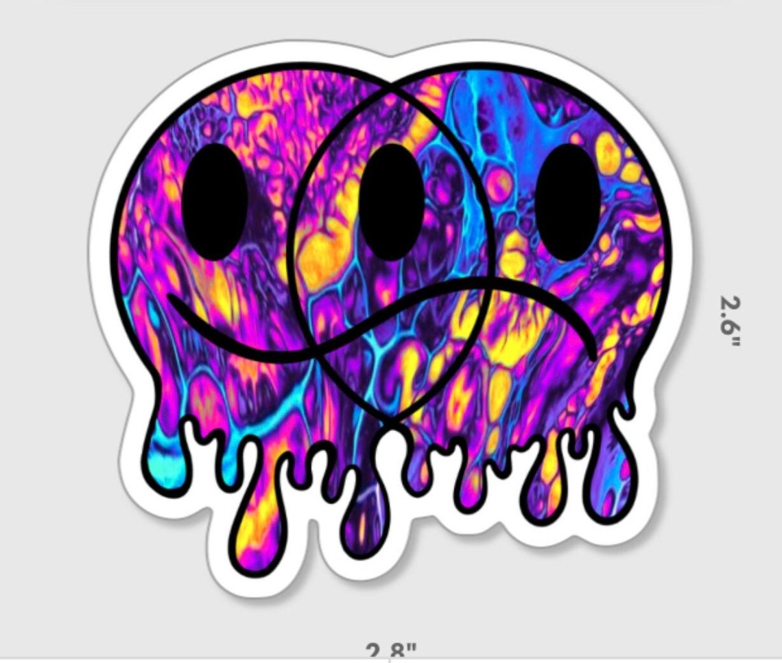 Happy Sad Face Sticker. Melting Smiley Face Trippy Sticker. - Etsy ...
