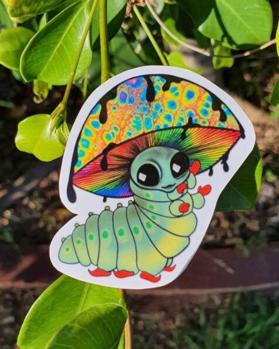 Mushroom Alien Caterpillar Sticker Trippy Sticker. Psychedelic | Etsy ...