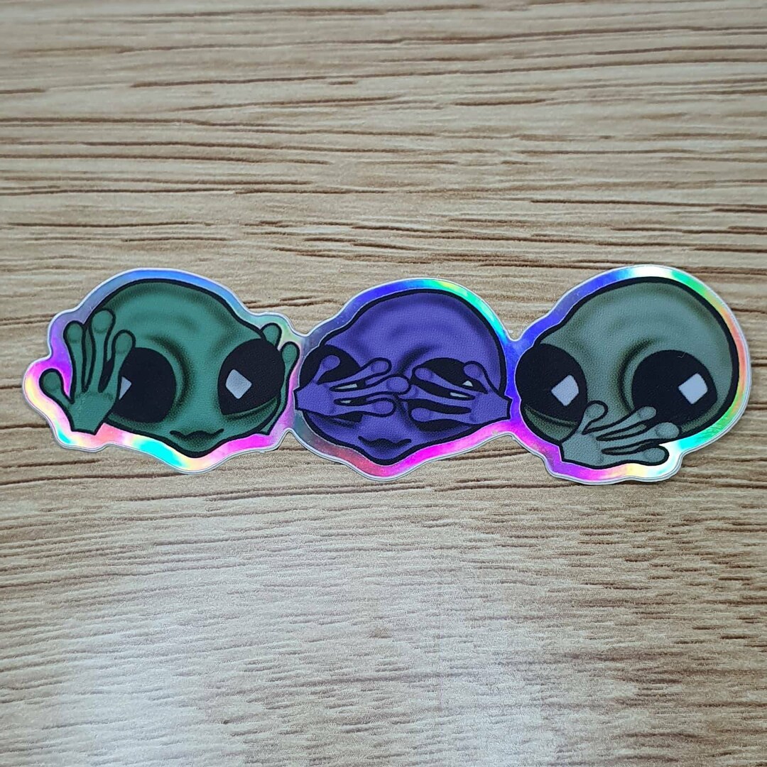 3 Wise Aliens Holographic Sticker. Psychedelic Trippy Sticker. UV ...