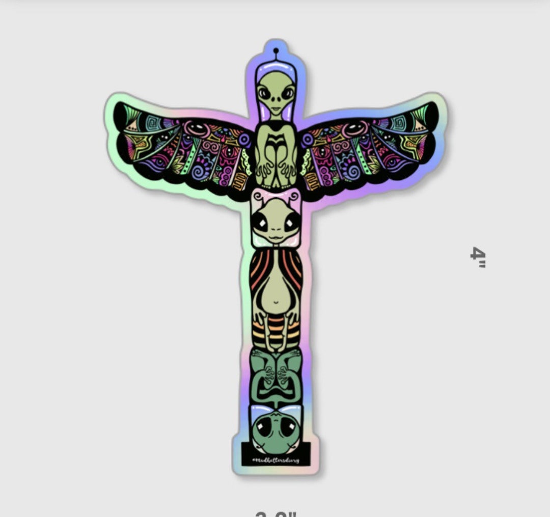 Holographic Sticker. Alien Totem Pole Sticker. Psychedelic Trippy ...