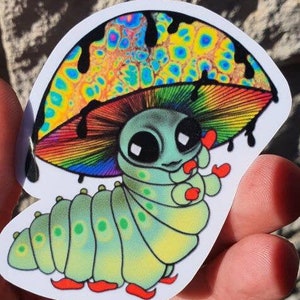 Mushroom Alien Caterpillar Sticker Trippy Sticker. Psychedelic Laptop ...