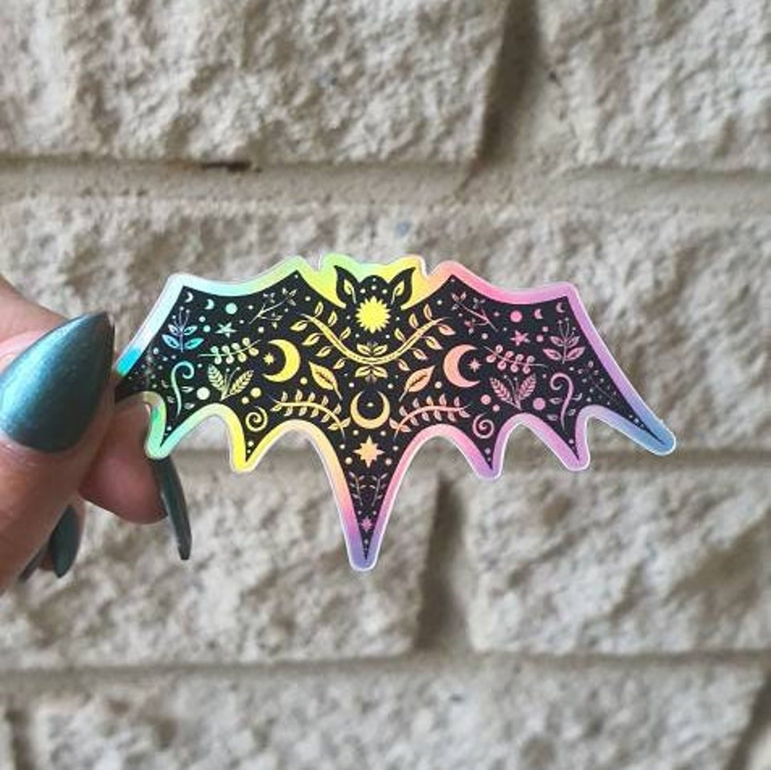 Bat Holographic Sticker. Sun and Moon Sticker. Witch Sticker. Laptop ...
