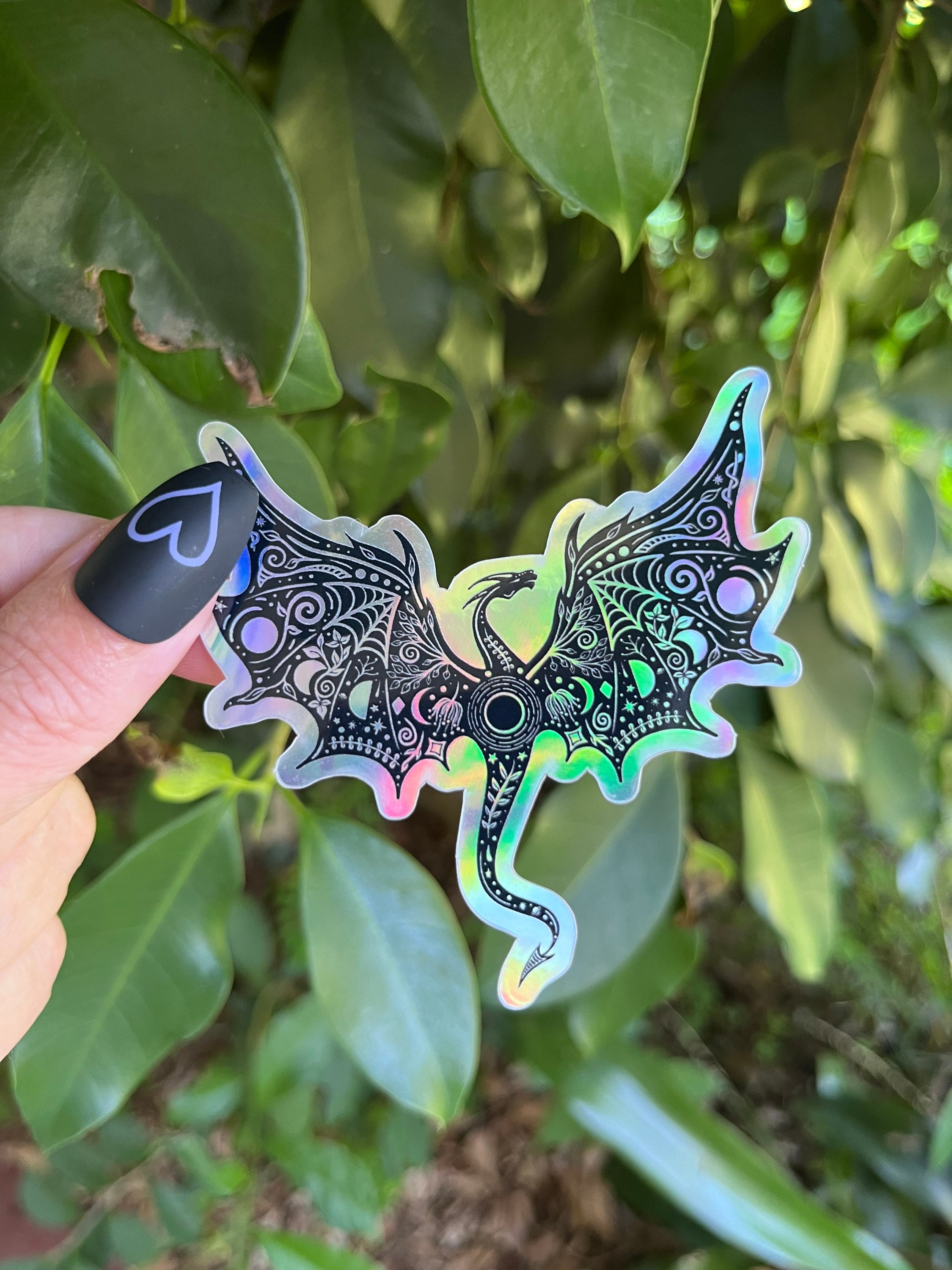 Dragon Holographic Sticker. Sun and Moon Sticker. Witch Sticker. Laptop ...