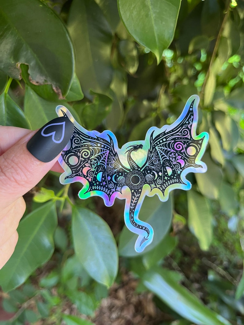 Dragon Holographic Sticker. Sun and Moon Sticker. Witch Sticker. Laptop ...