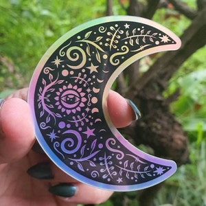 Beautiful Moon Holographic Sticker. Moon Sticker. Witch Sticker. Laptop ...