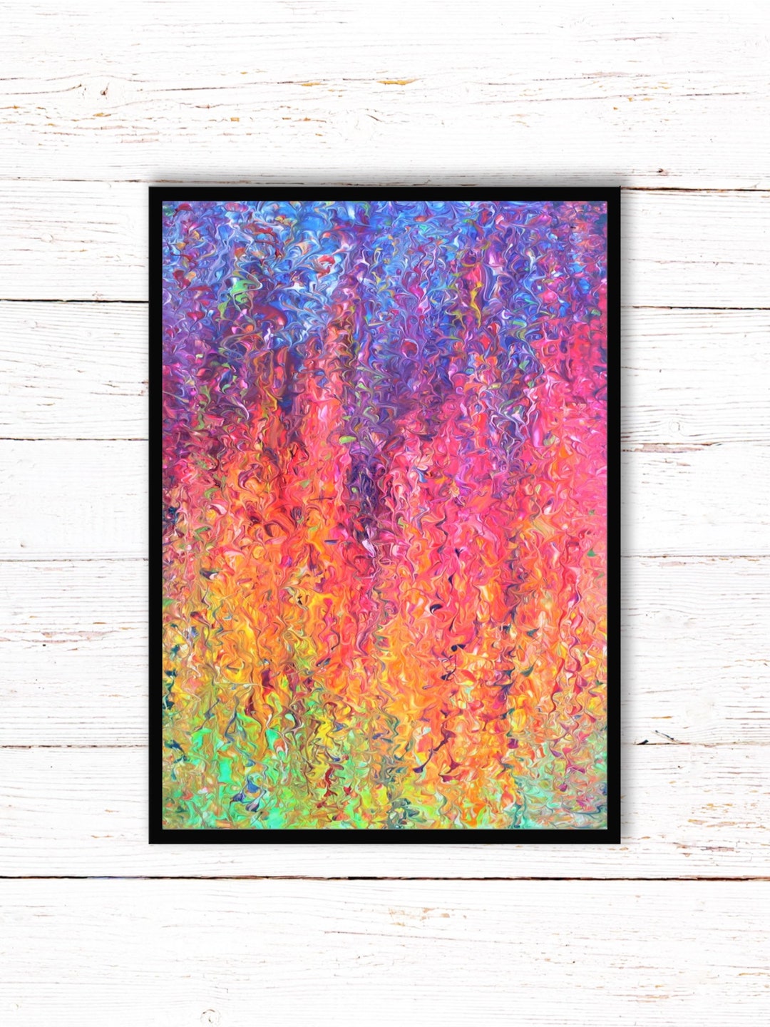Fluorescent Rain Painting Print | Cool Art Poster | Psychedelic Art | Trippy Abstract Painting ...