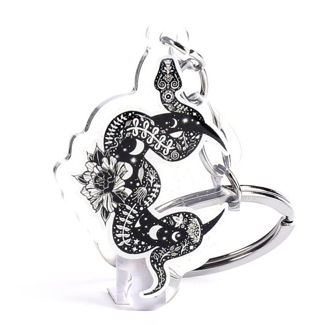 Snake Keyring Keychain. Black and White Moon. Epoxy Resin Clear Keyring ...