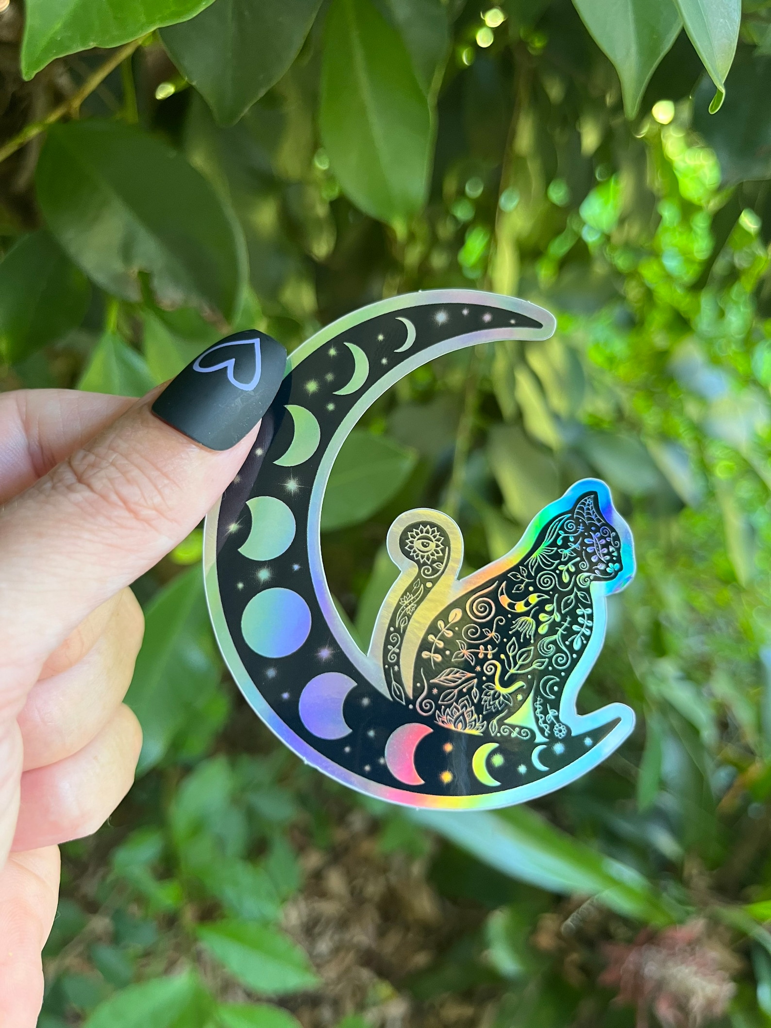 Cat Sitting on Moon Holographic Sticker. Sun and Moon Sticker. - Etsy