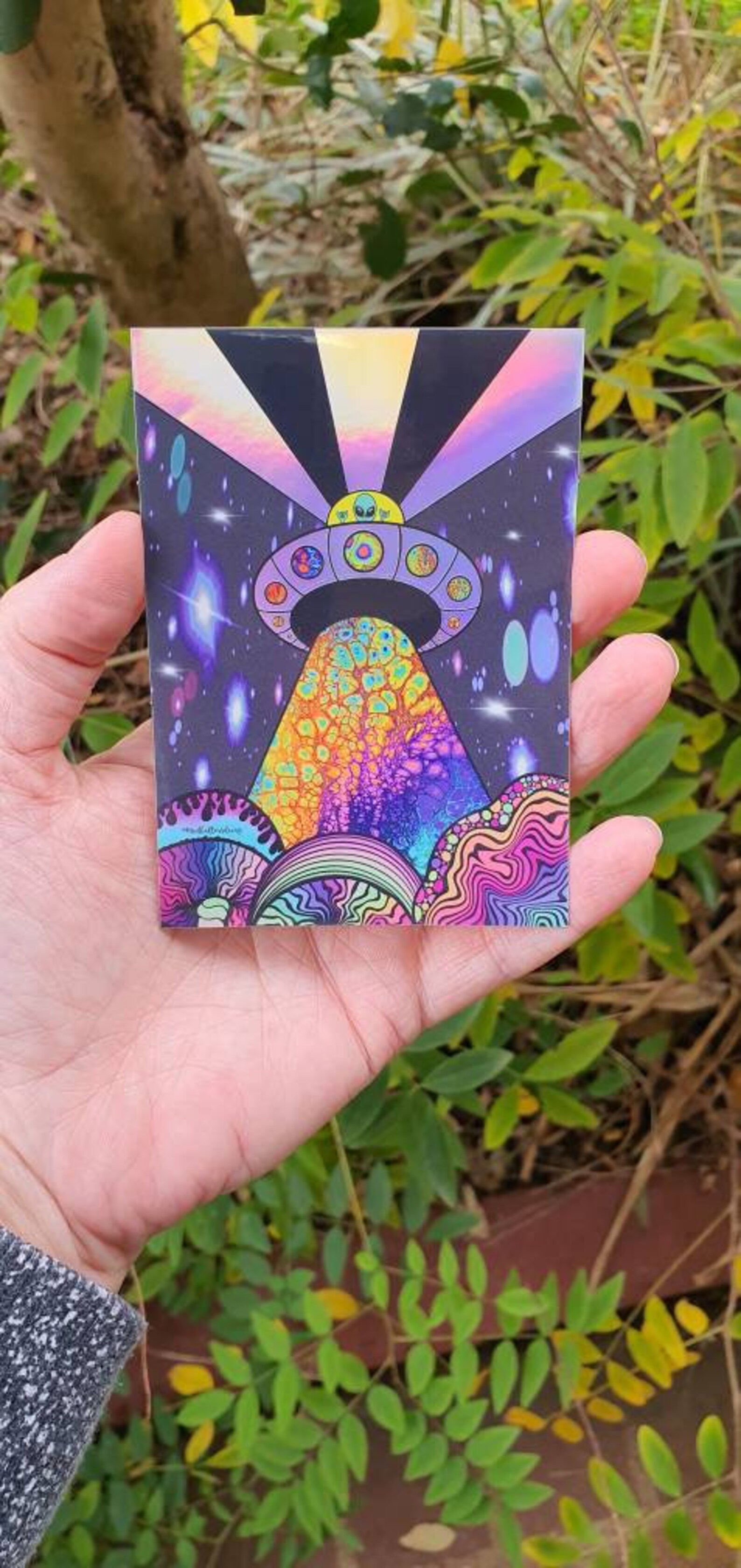 Holographic Alien Mushroom Spaceship Abduction Sticker. UV | Etsy