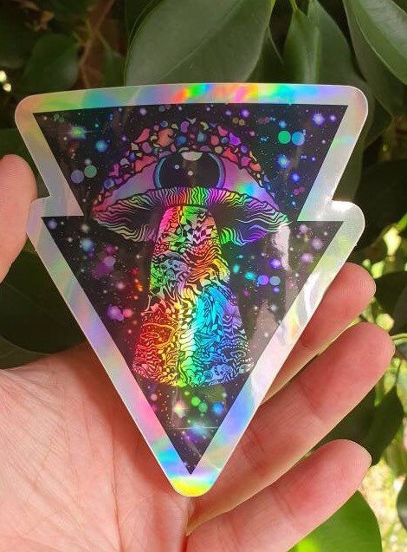 Holographic Mushroom Alien Sticker. Mushroom Eyeball Spaceship Trippy ...