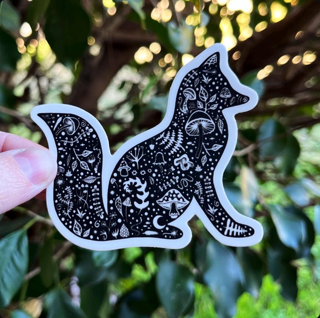 Fox Sticker Black and White. Sun and Moon Sticker. Witch Sticker ...