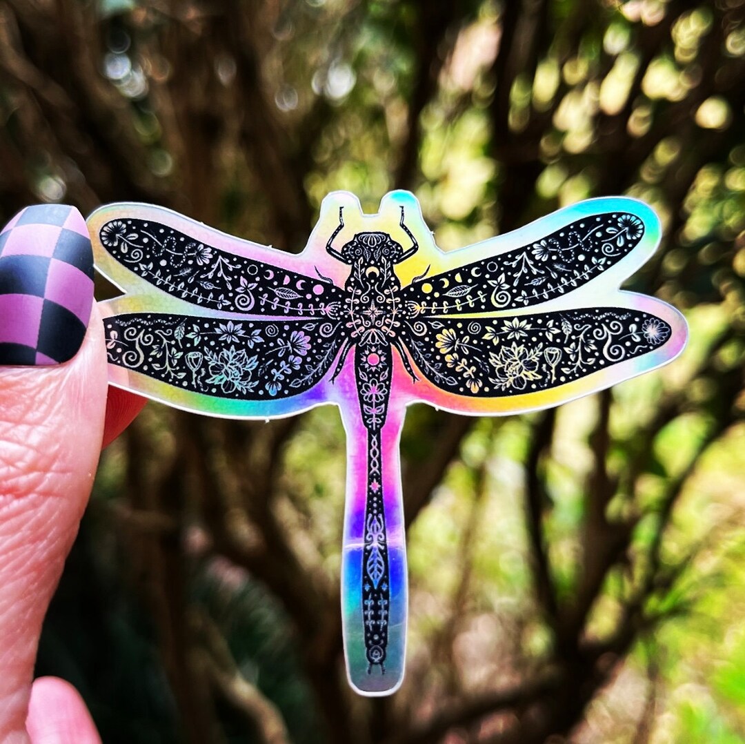 Dragonfly Holographic Sticker. Sun and Moon Sticker. Witchy Sticker ...