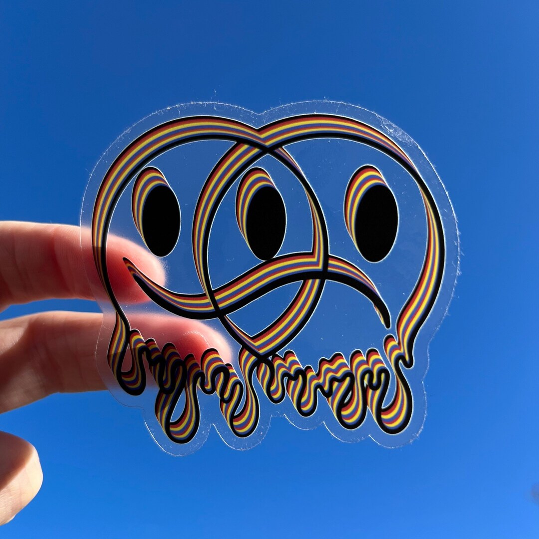 3D Clear Happy Sad Face Sticker. Melting Smiley Face Trippy Sticker ...