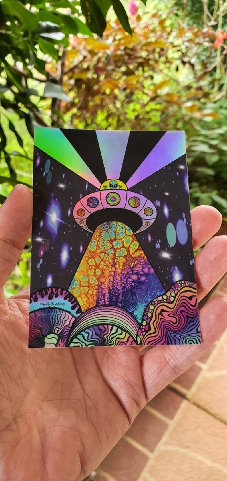 Holographic Alien Mushroom Spaceship Abduction Sticker. UV | Etsy