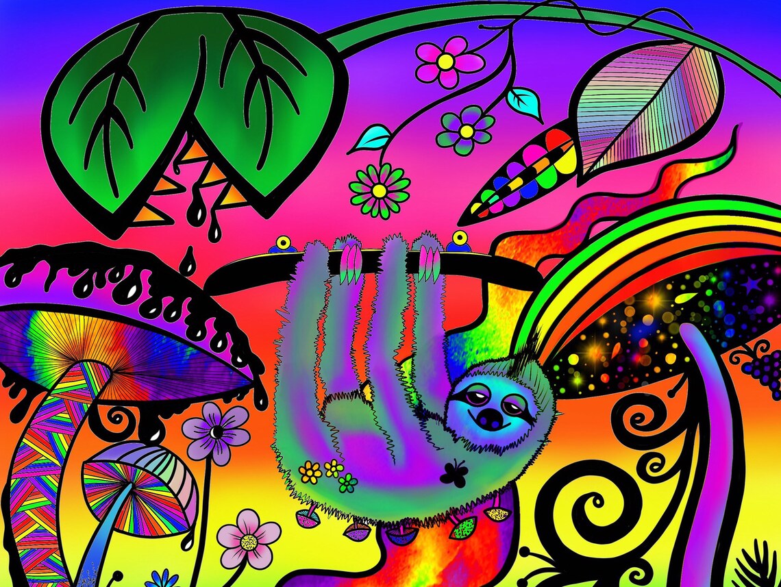 Sloth | Print | Trippy Mushroom Print | Trippy Art Poster. Psychedelic ...
