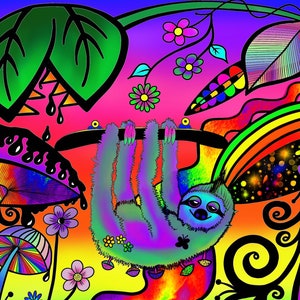 Sloth | Print | Trippy Mushroom Print | Trippy Art Poster. Psychedelic ...