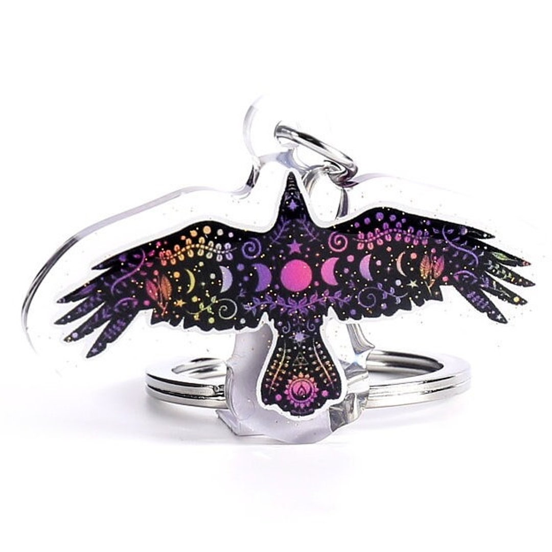 Crow Keyring Keychain. Epoxy Resin Clear Keyring. Glitter Crow. Acrylic ...