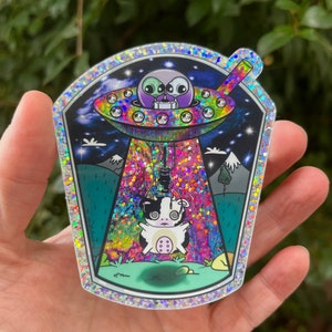 Alien Spaceship Cow Abduction. Glitter Stickers. Vending Machine ...