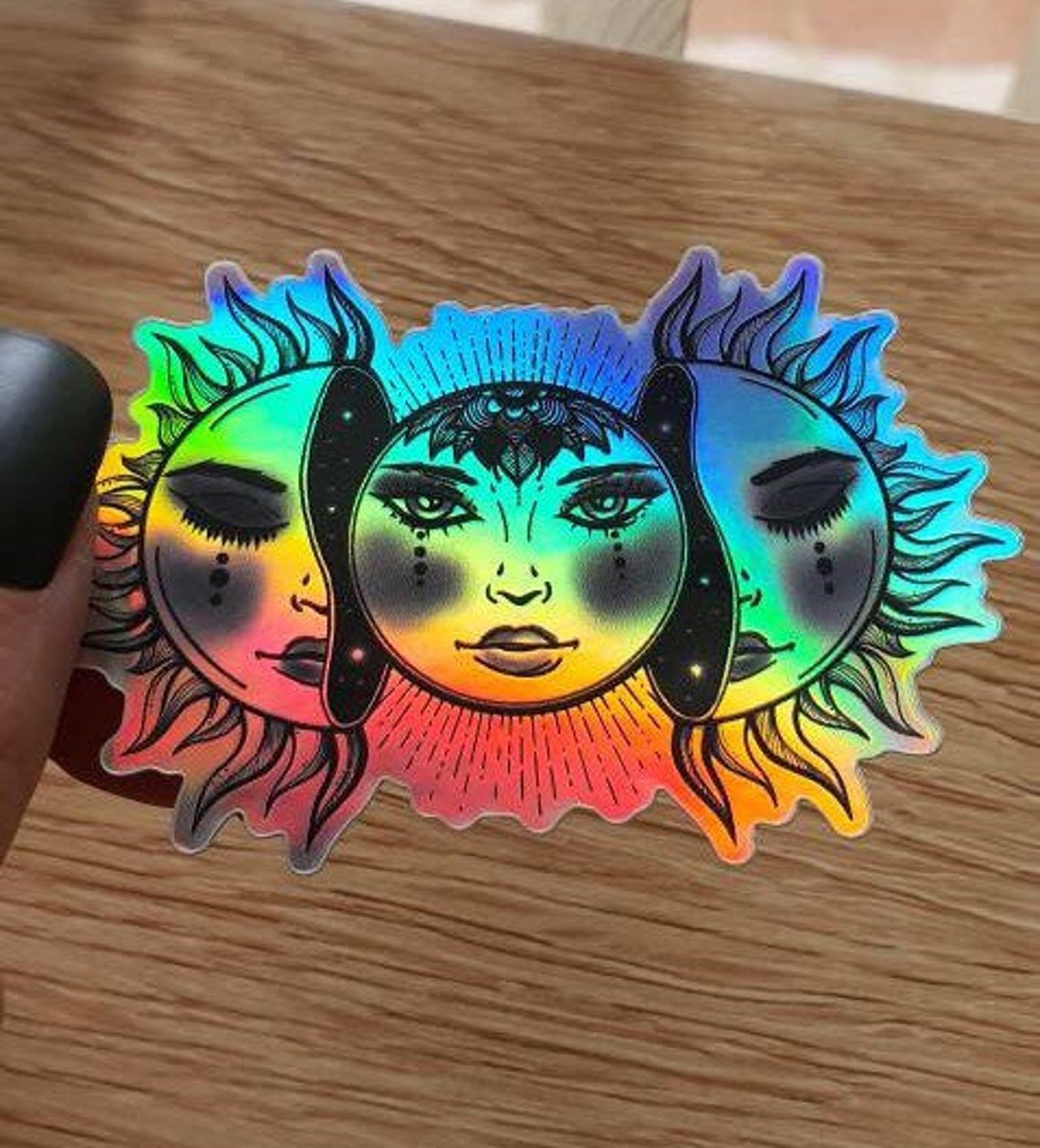 Holographic Sun and Moon Sticker. Waterproof Sticker. Flask Sticker ...