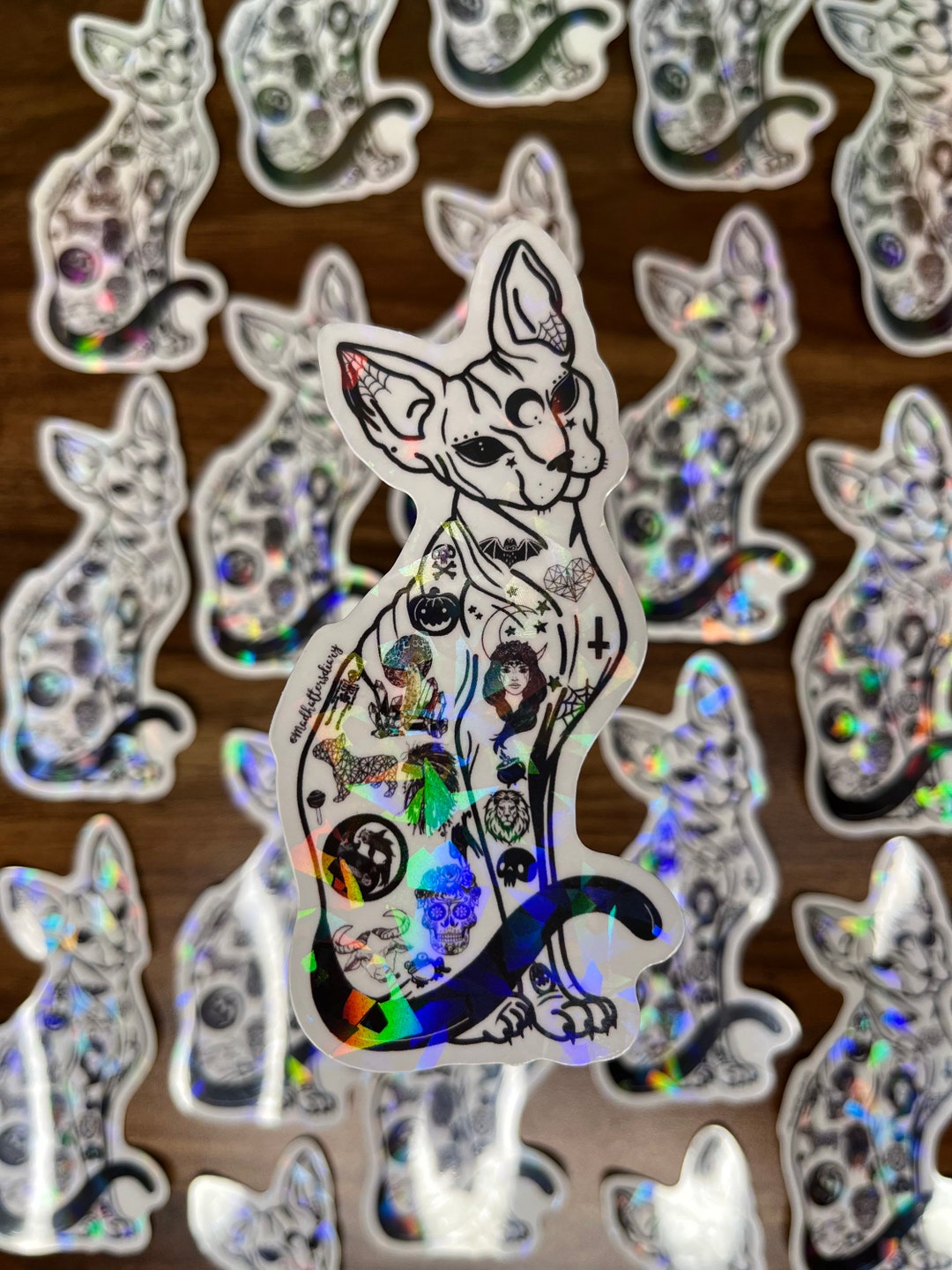 Large Sphynx Cat Clear Sticker. Clear Holographic Halloween Tattooed ...
