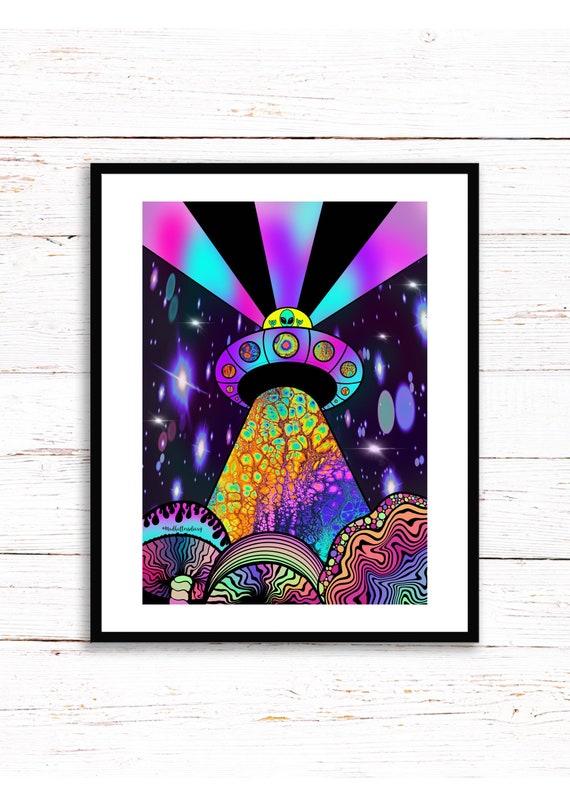 Alien UFO Art Print. Mushrooms. Trippy. Psychedelic. A3 A4 | Etsy
