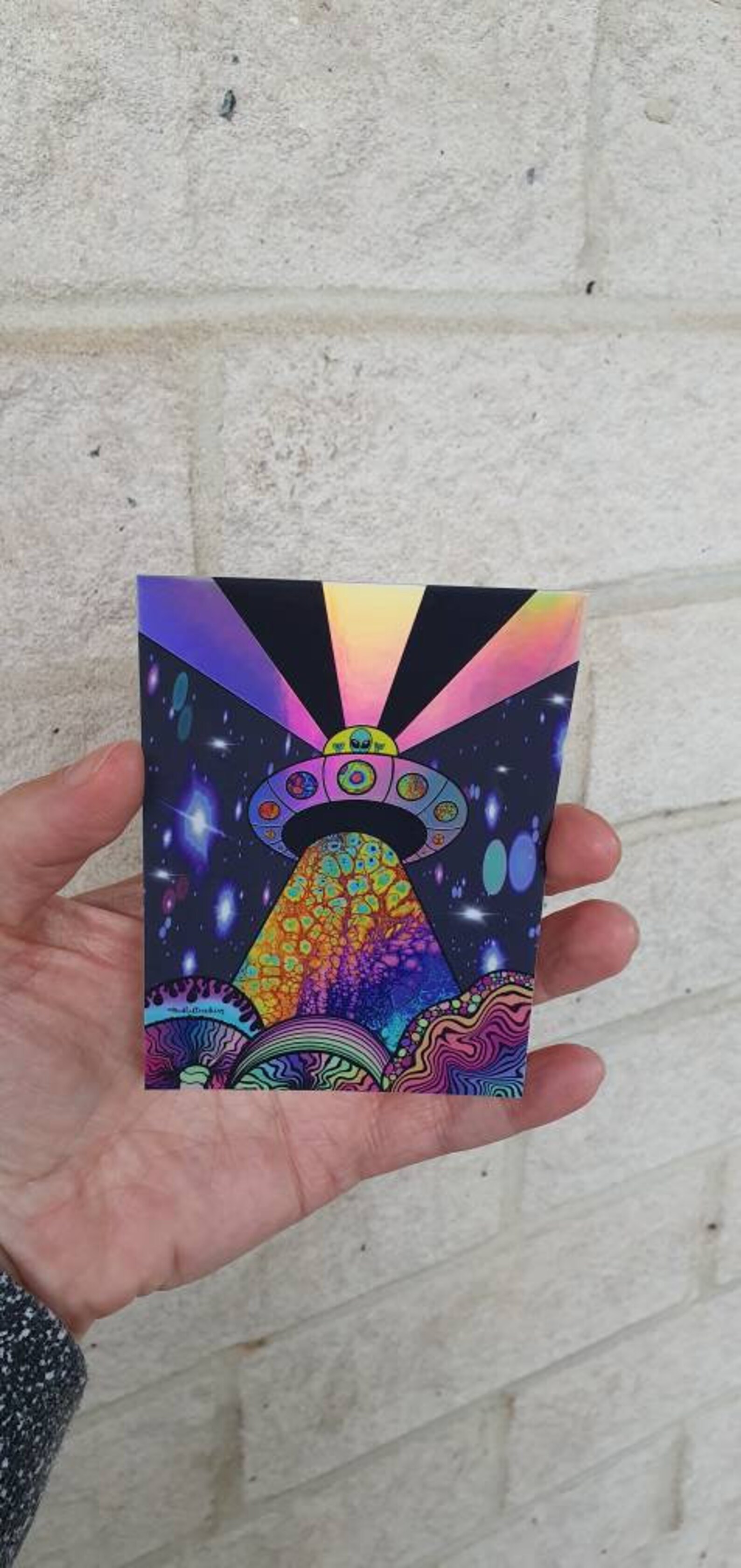 Holographic Alien Mushroom Spaceship Abduction Sticker. UV | Etsy