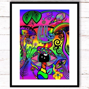 Sloth | Print | Trippy Mushroom Print | Trippy Art Poster. Psychedelic ...