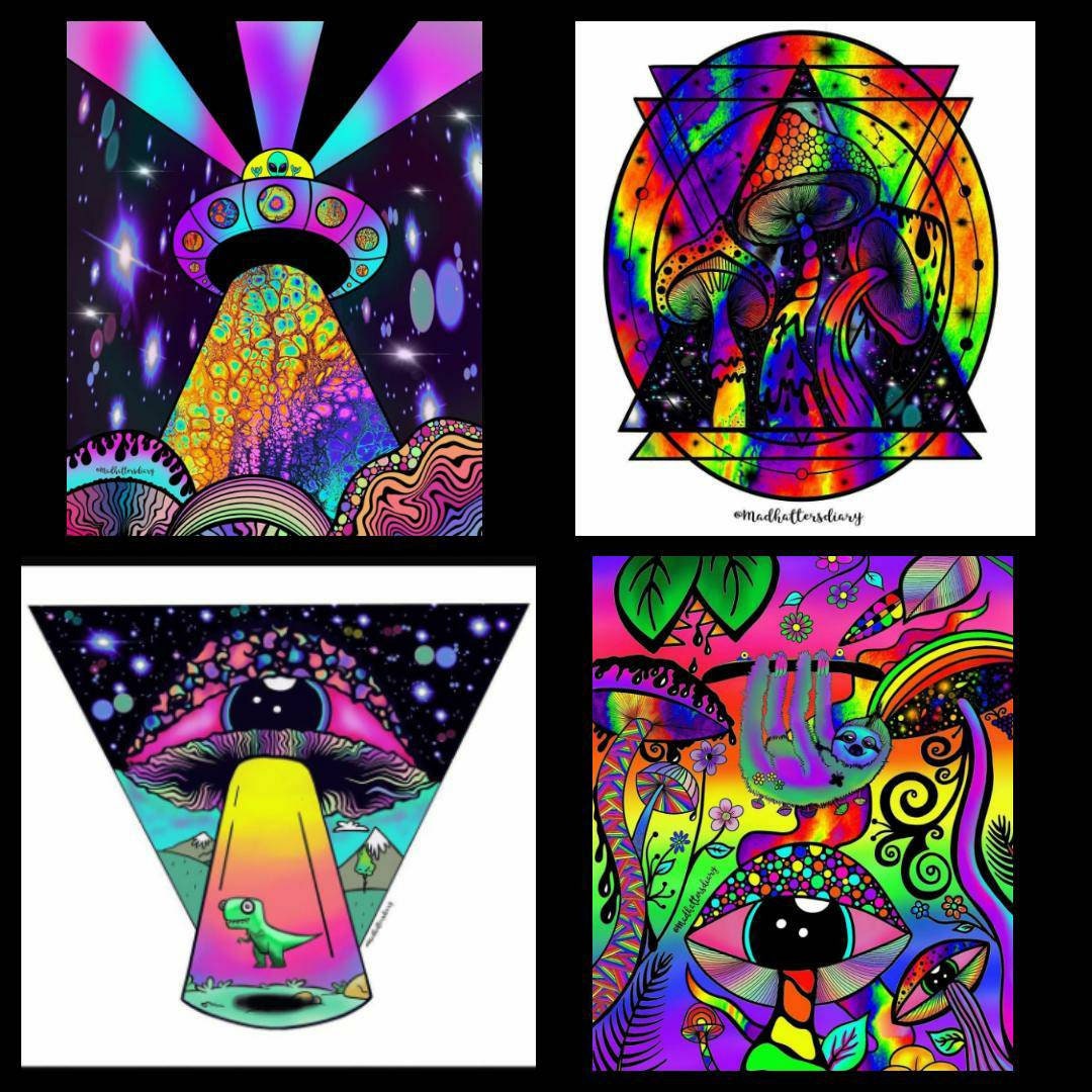 X4 Alien Prints | Mushroom Print | Trippy Aliens | Psychedelic Art. - Etsy