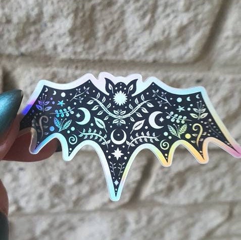 Bat Holographic Sticker. Sun and Moon Sticker. Witch Sticker. Laptop ...