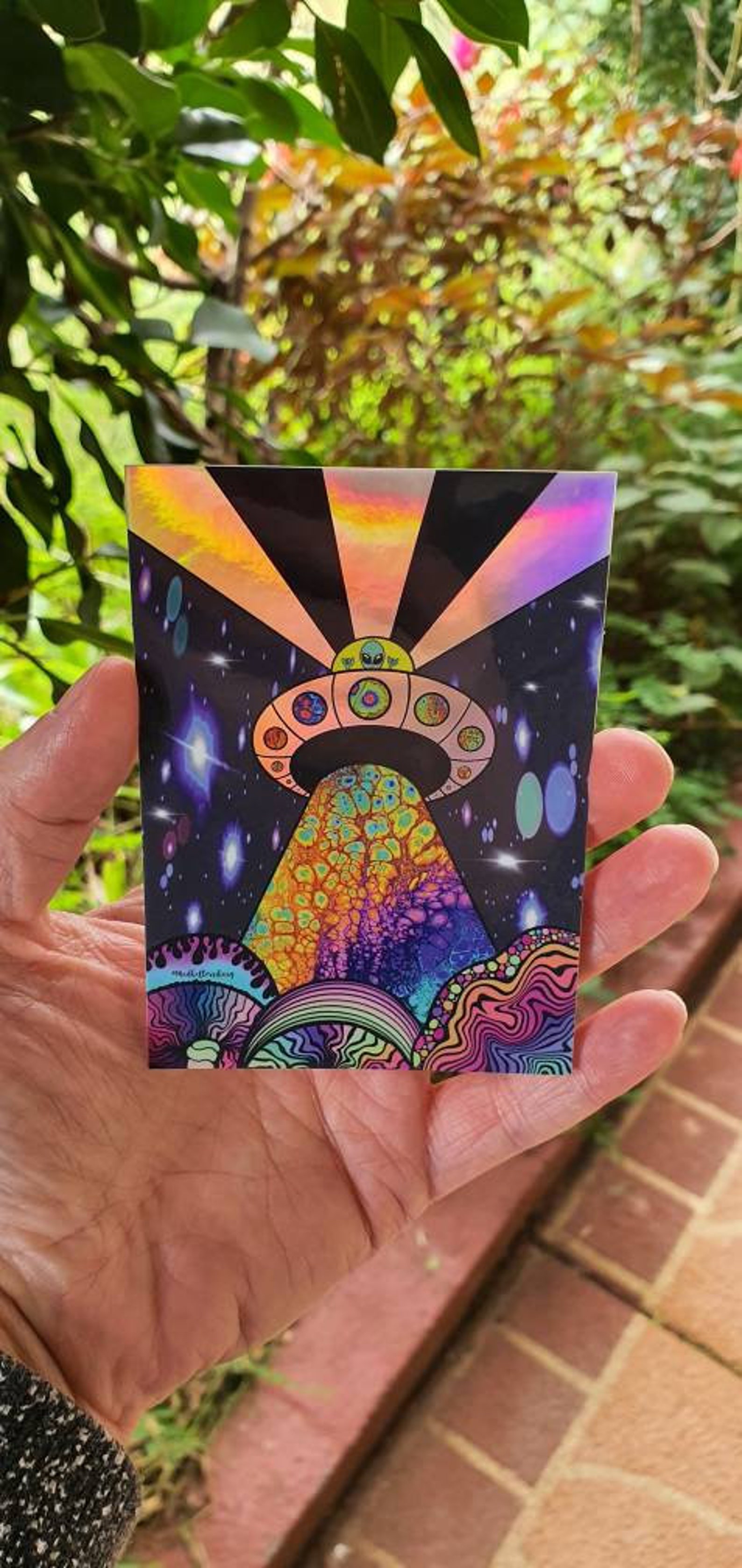 Holographic Alien Mushroom Spaceship Abduction Sticker. UV | Etsy