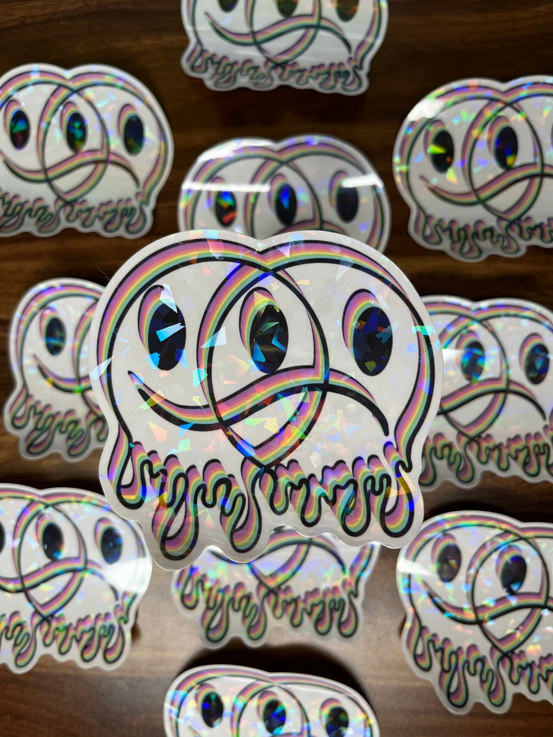 Large Clear Happy Sad Face Sticker. Melting Smiley Face Trippy Sticker ...