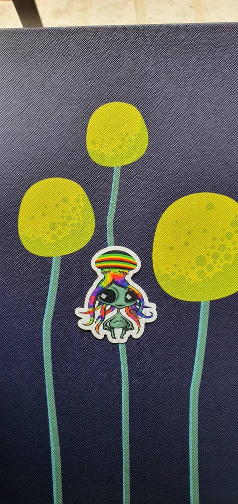 Alien With Stoned Octopus On Head Sticker. High quality Trippy | Etsy