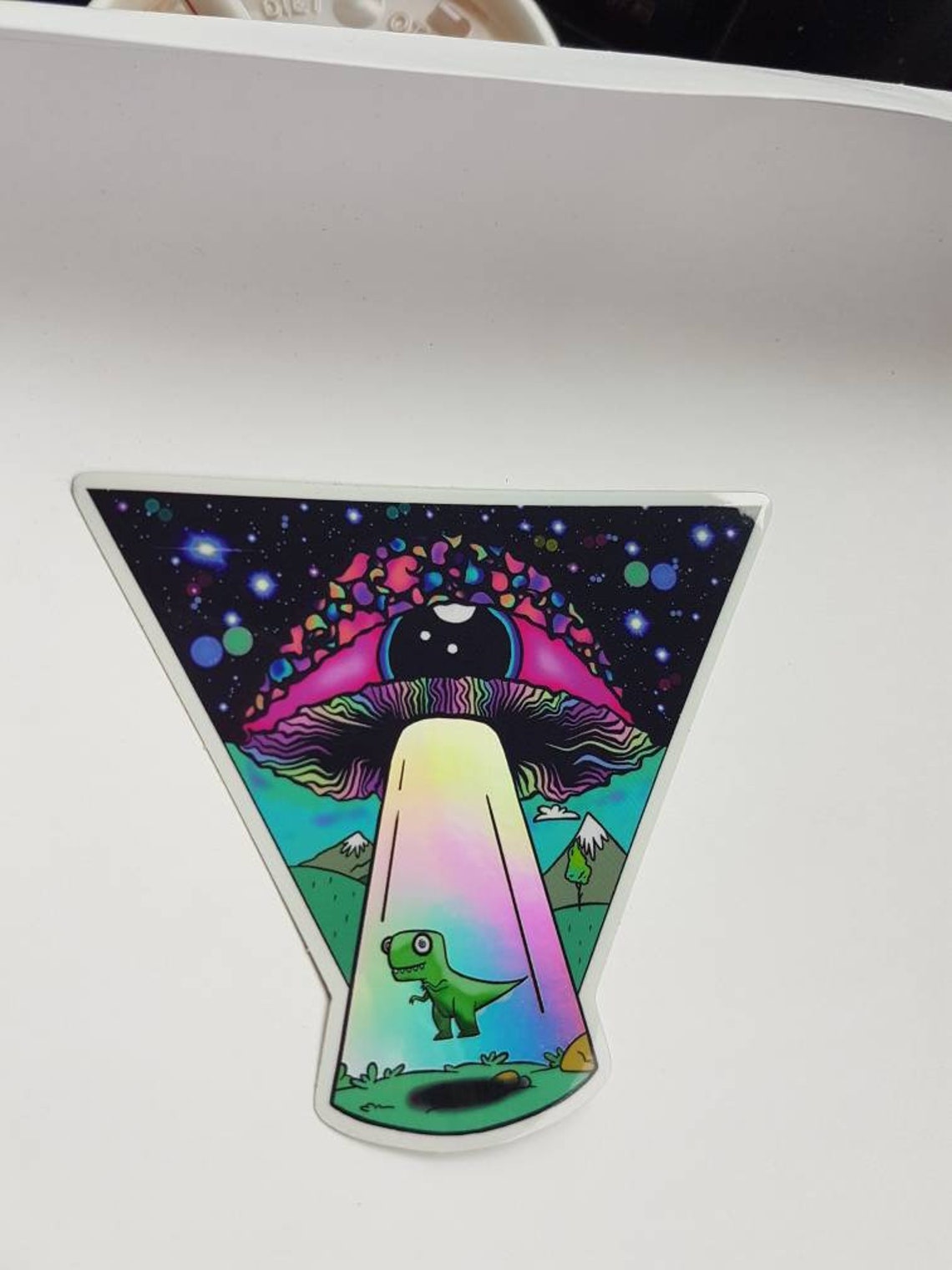 Holographic Alien Mushroom Eyeball Dinosaur Spaceship Abduction Sticker ...