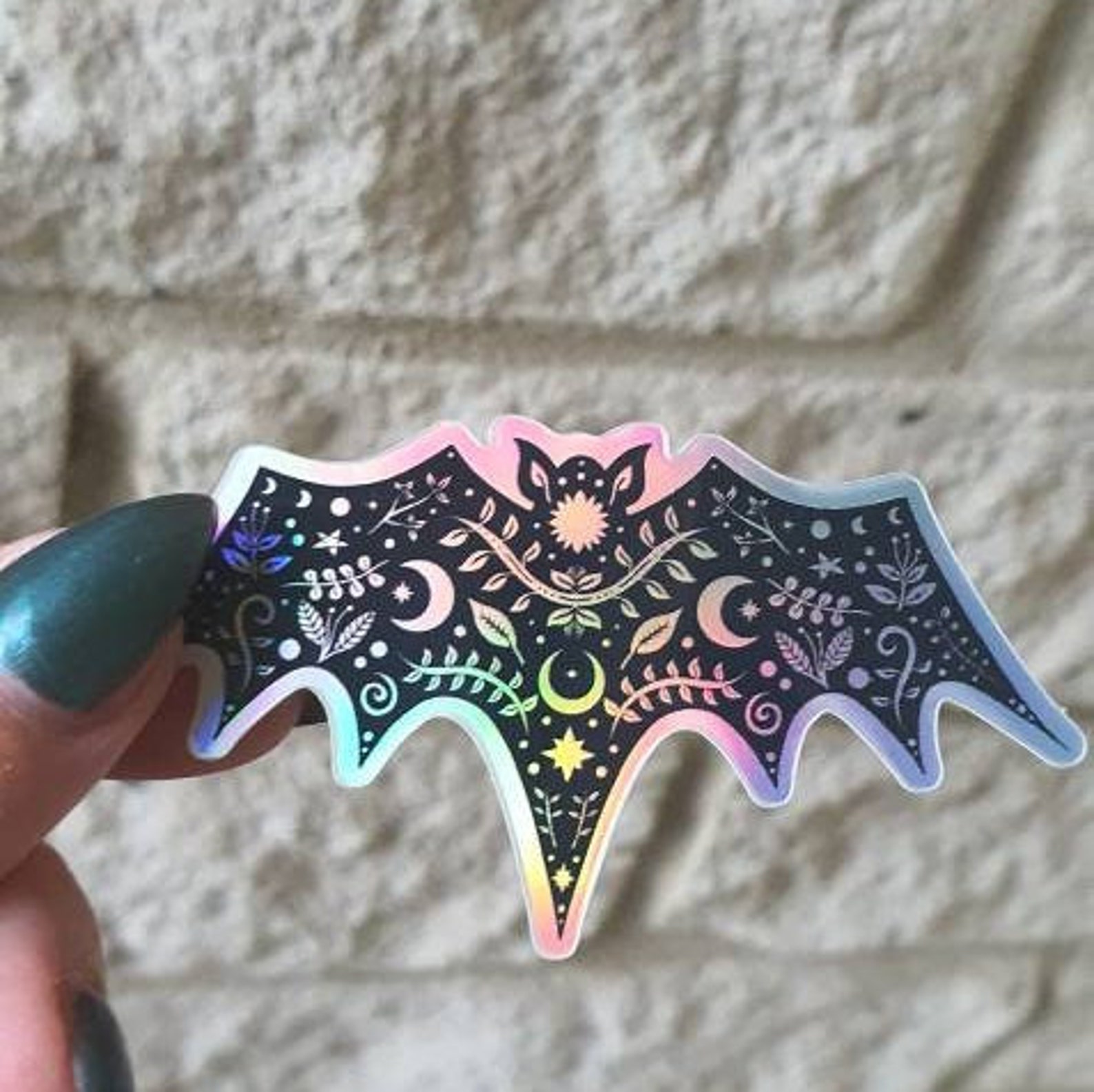 Bat Holographic Sticker. Sun and Moon Sticker. Witch Sticker. Laptop ...