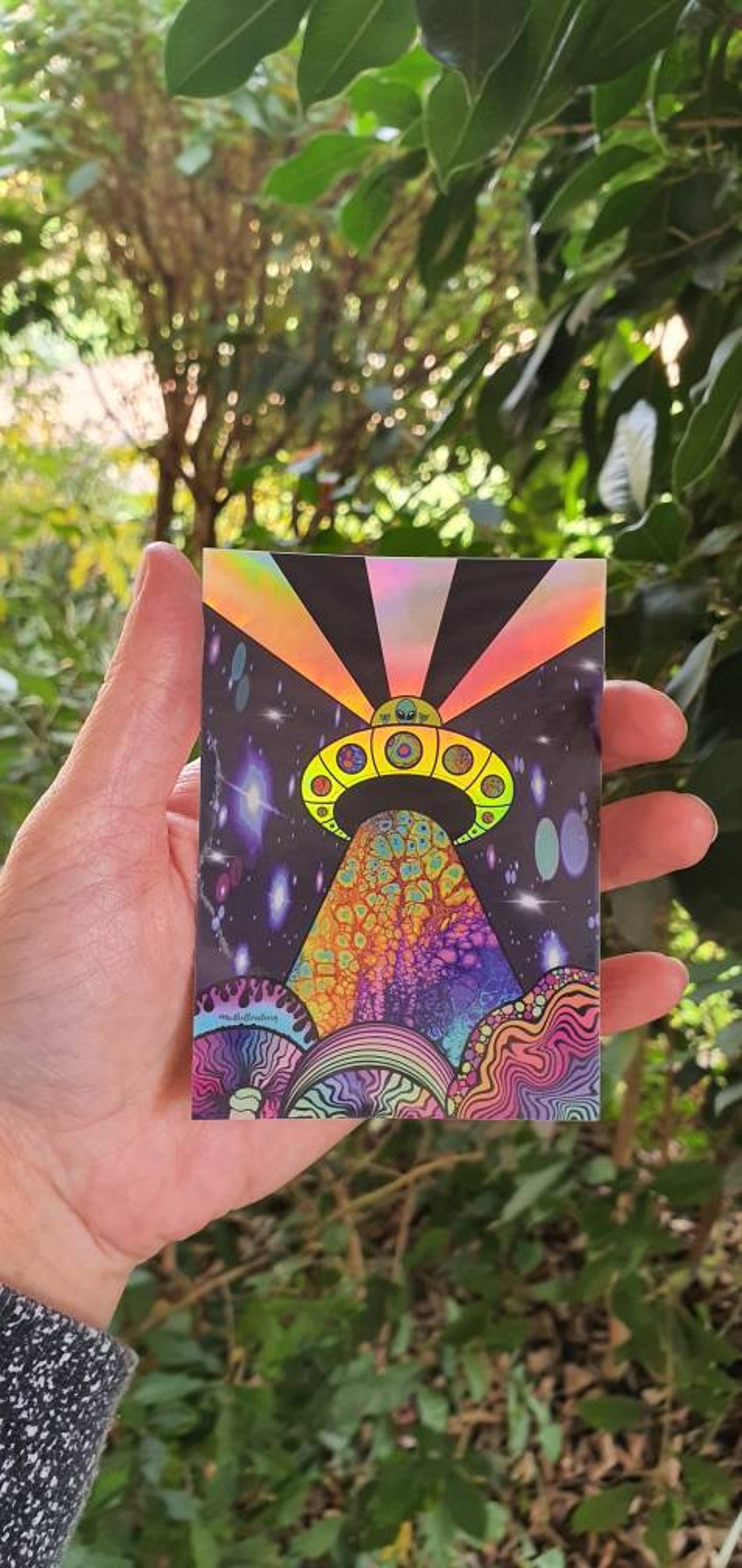 Holographic Alien Mushroom Spaceship Abduction Sticker. UV | Etsy