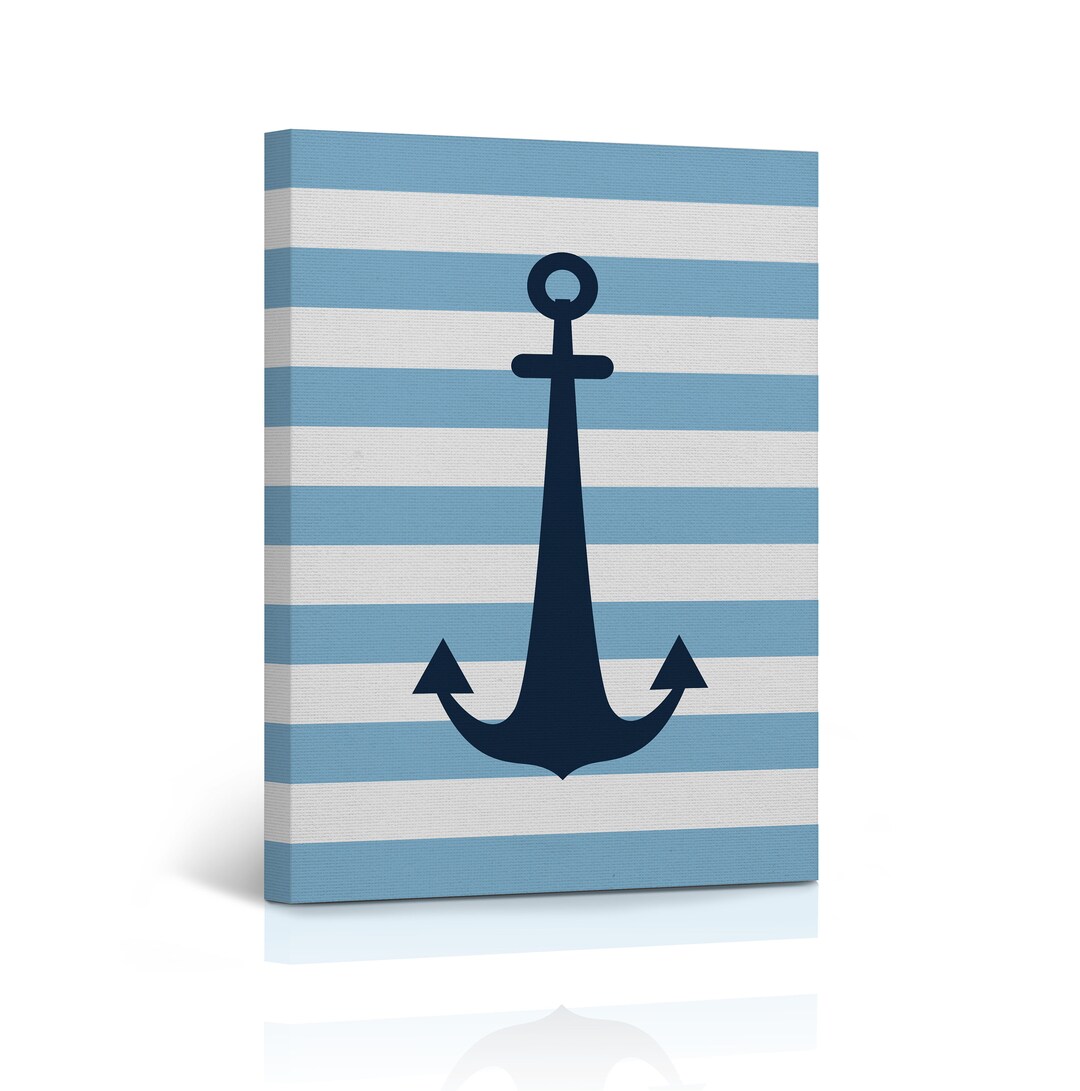 Anchor Navy Blue Illustration Light Blue and White Coastal Decor Canvas ...