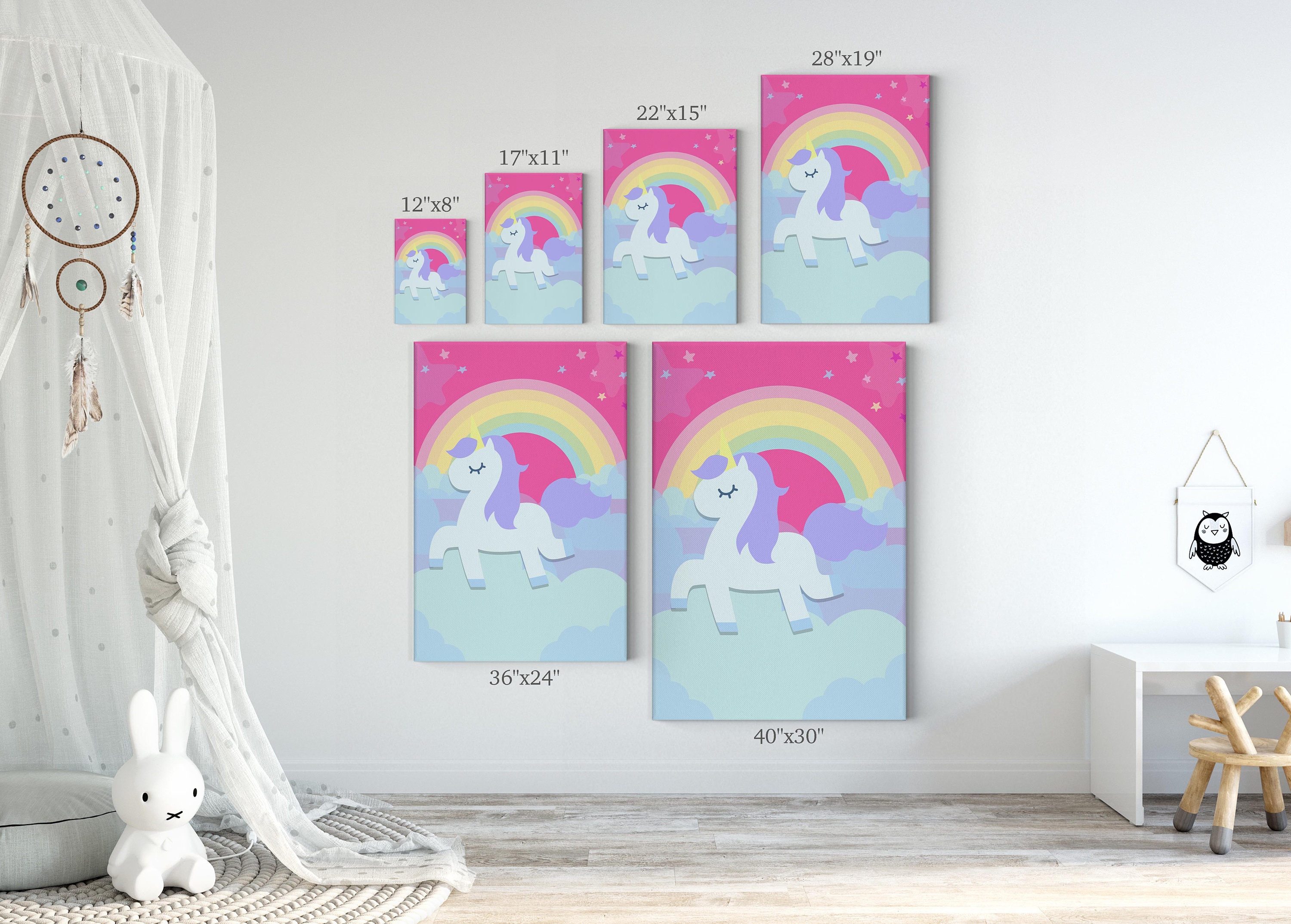 Cute Unicorn and Rainbow Nursery Decor Colorful Wall Art CANVAS PRINT ...