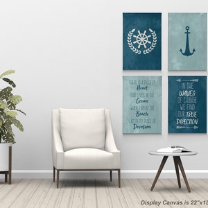 Ship Wheel Anchor Quotes Illustration Turquoise Navy Blue Coastal Decor ...