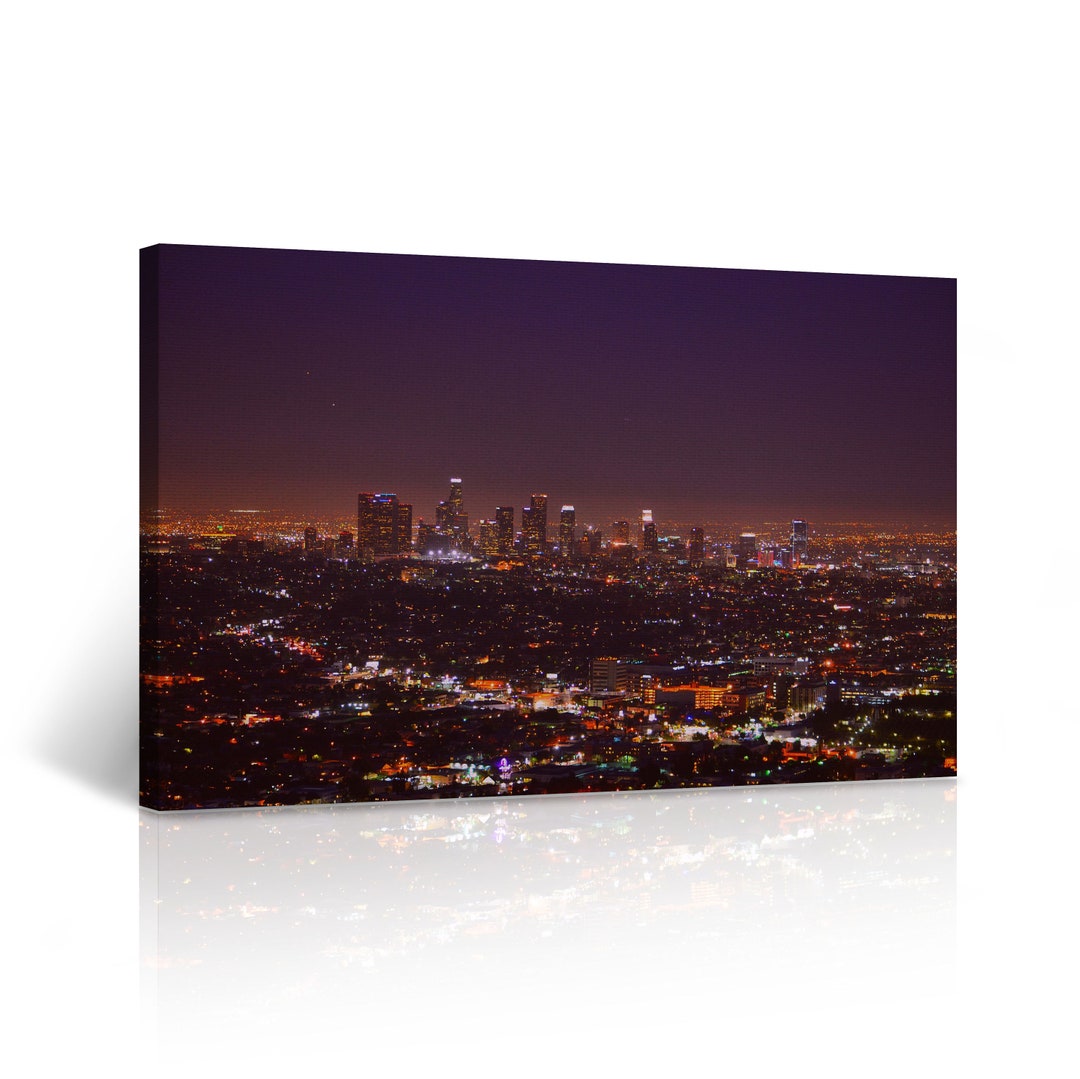 Los Angeles Skyline Wall Art Skyscrapers Night Lights Canvas Print ...